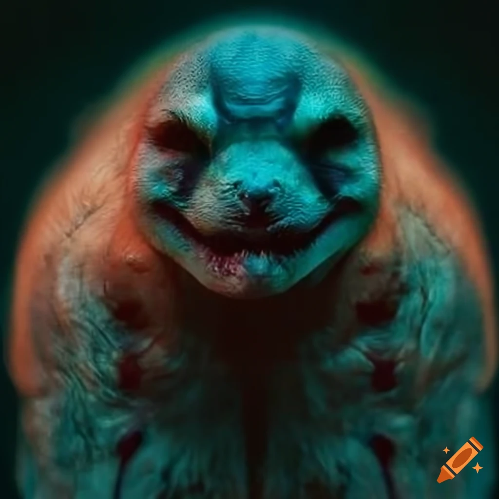 Rorschach kangaroo mutant with uncanny valley effect in a horror filter ...