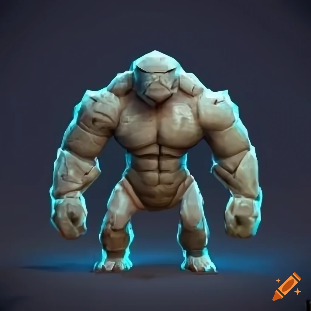 Stone golem with glowing eye and cracked body on Craiyon