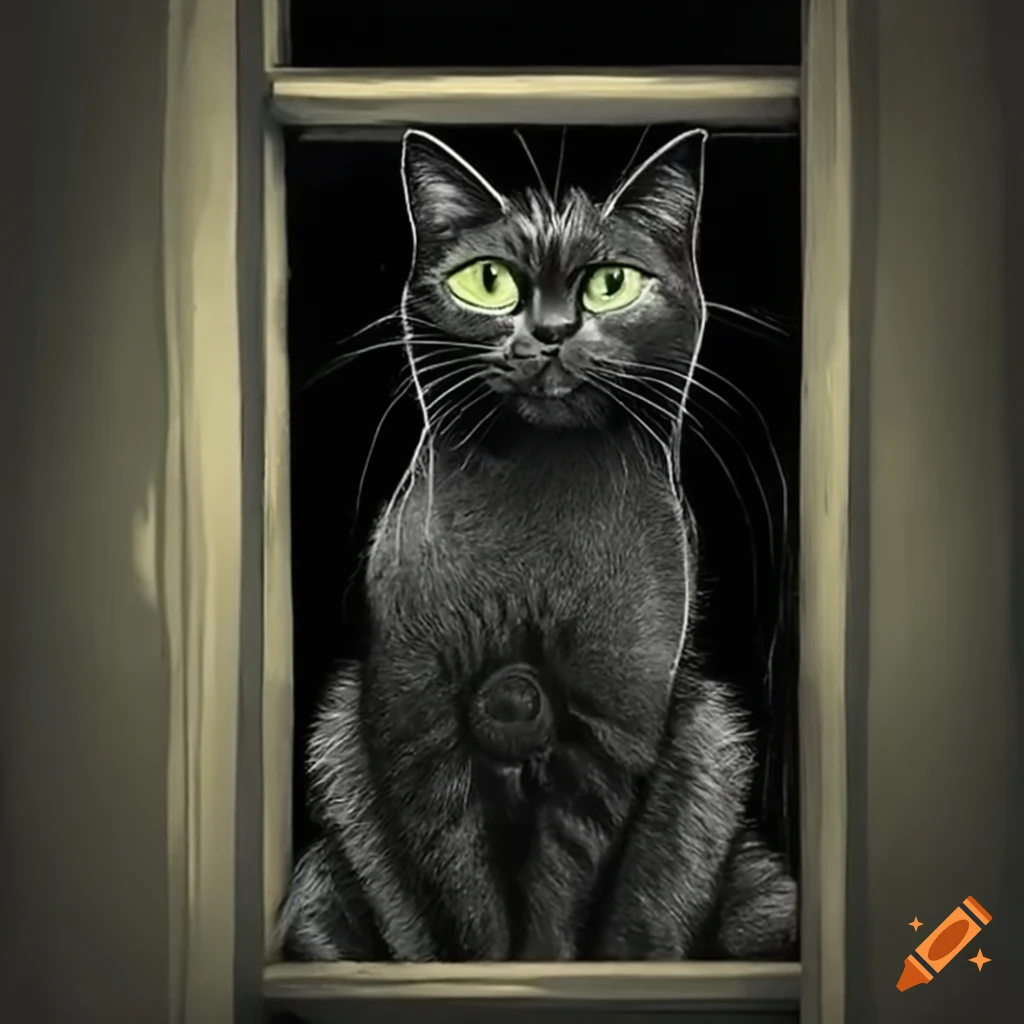 Intriguing black cat sitting in an empty jail cell on Craiyon