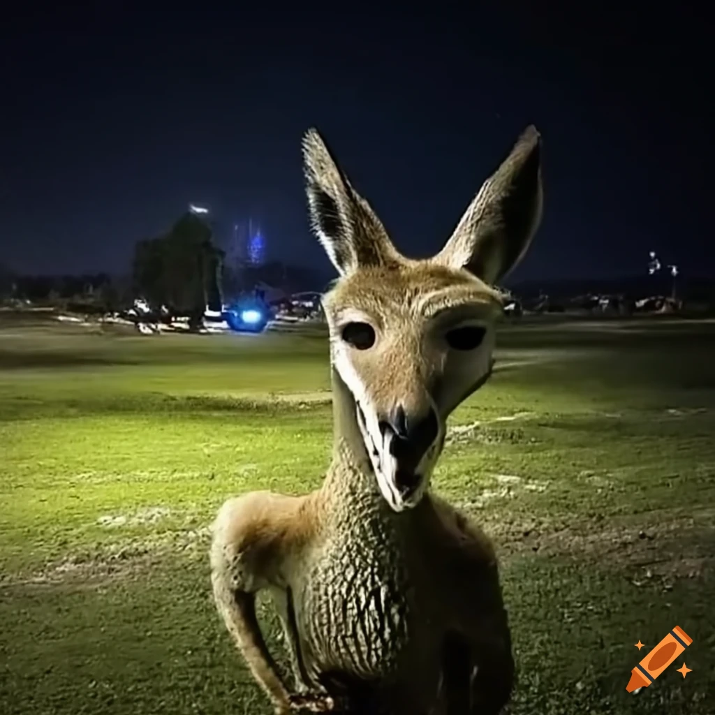 Kangaroo wearing a guy fawkes mask in a horror setting at night on Craiyon