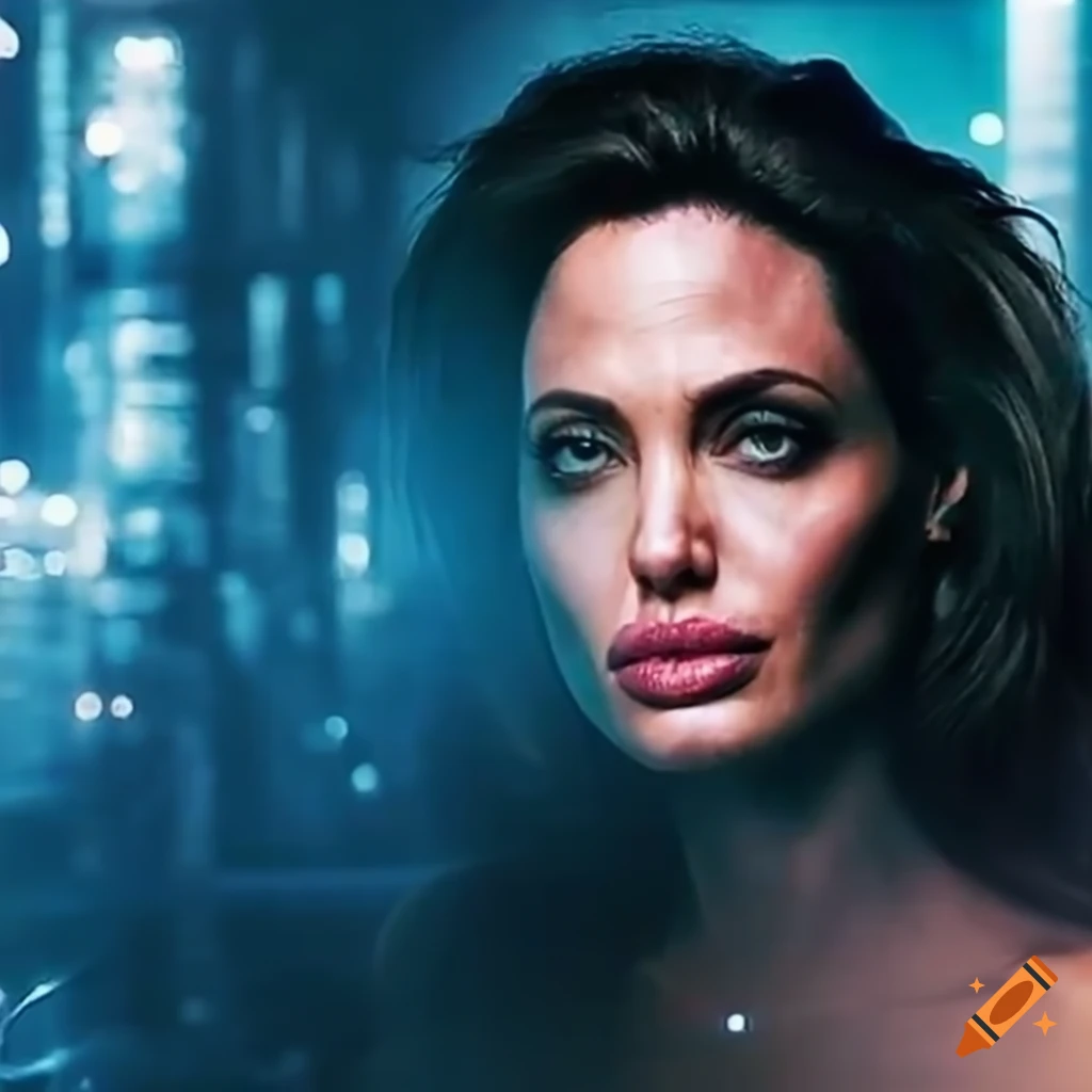 Angelina jolie in an action-packed scene from a movie on Craiyon