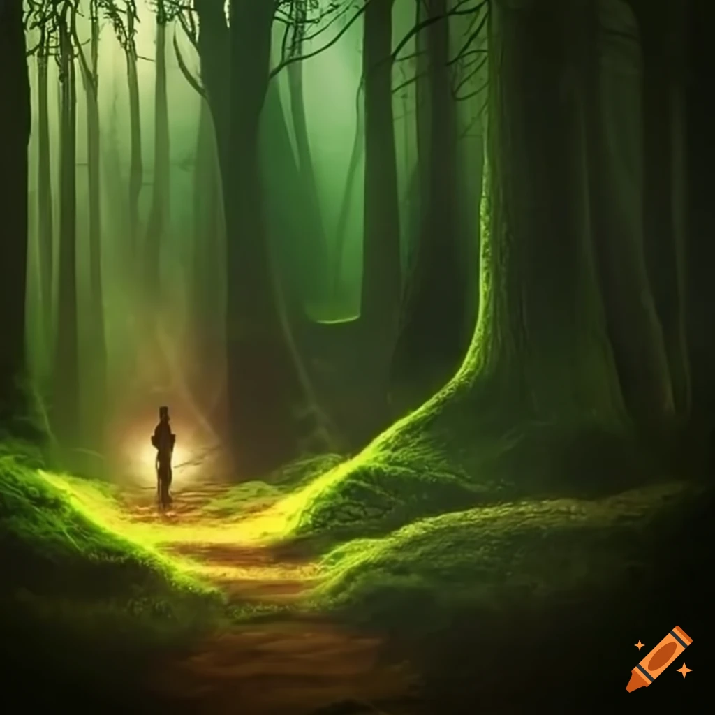 Beings of light in a magical forest on Craiyon