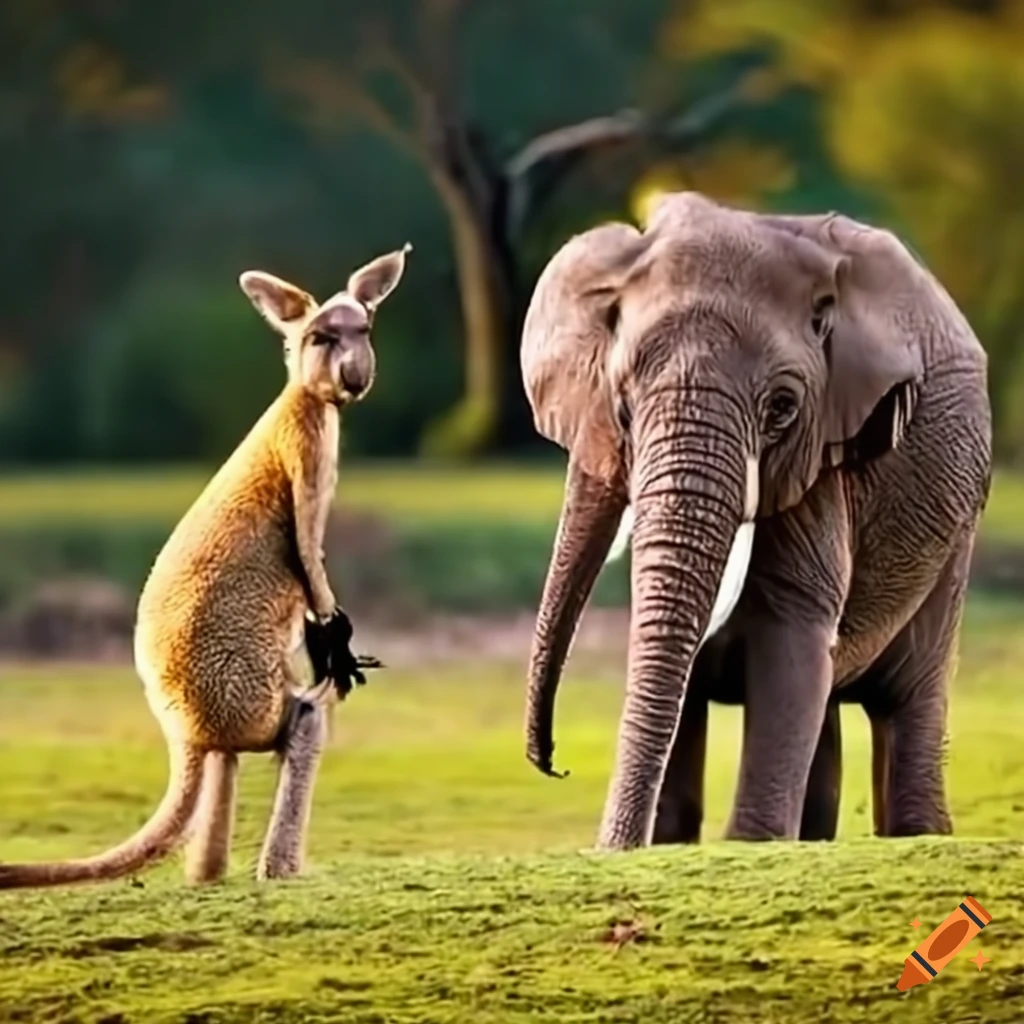 Kangaroo and elephant standing together on Craiyon