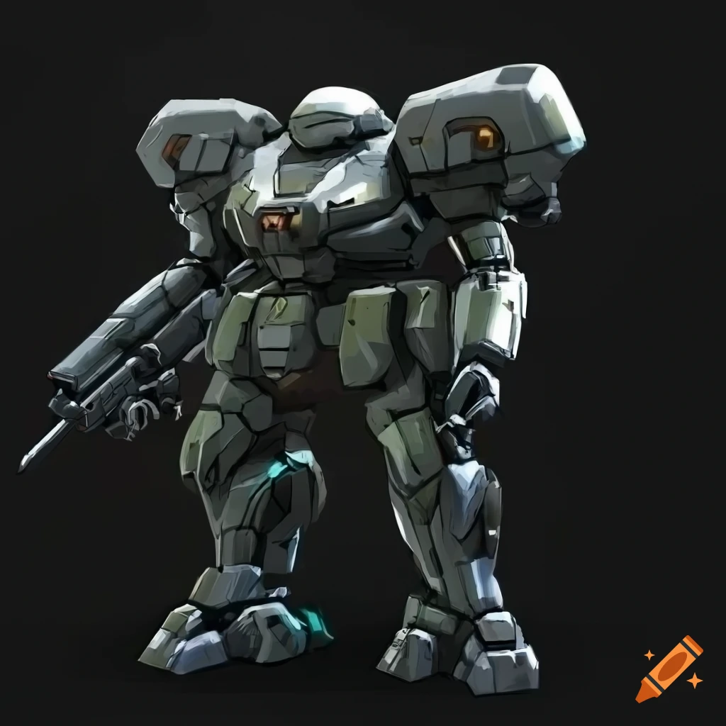 Military mecha with gunmetal color and bulky armor in anime style on ...