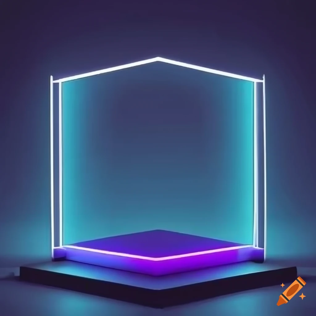 Minimalistic modern square stage with spotlights and neon lights on Craiyon