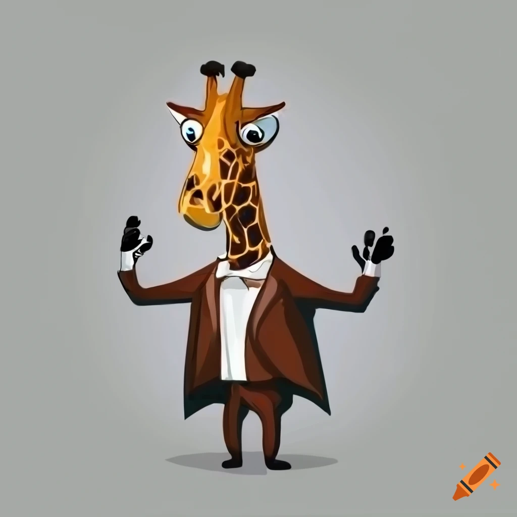 Giraffe man in a suit cartoon character on Craiyon