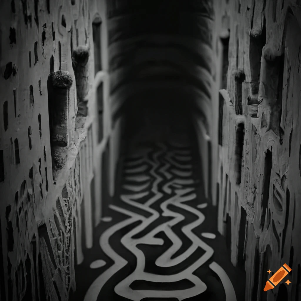 Black and white labyrinth design on Craiyon
