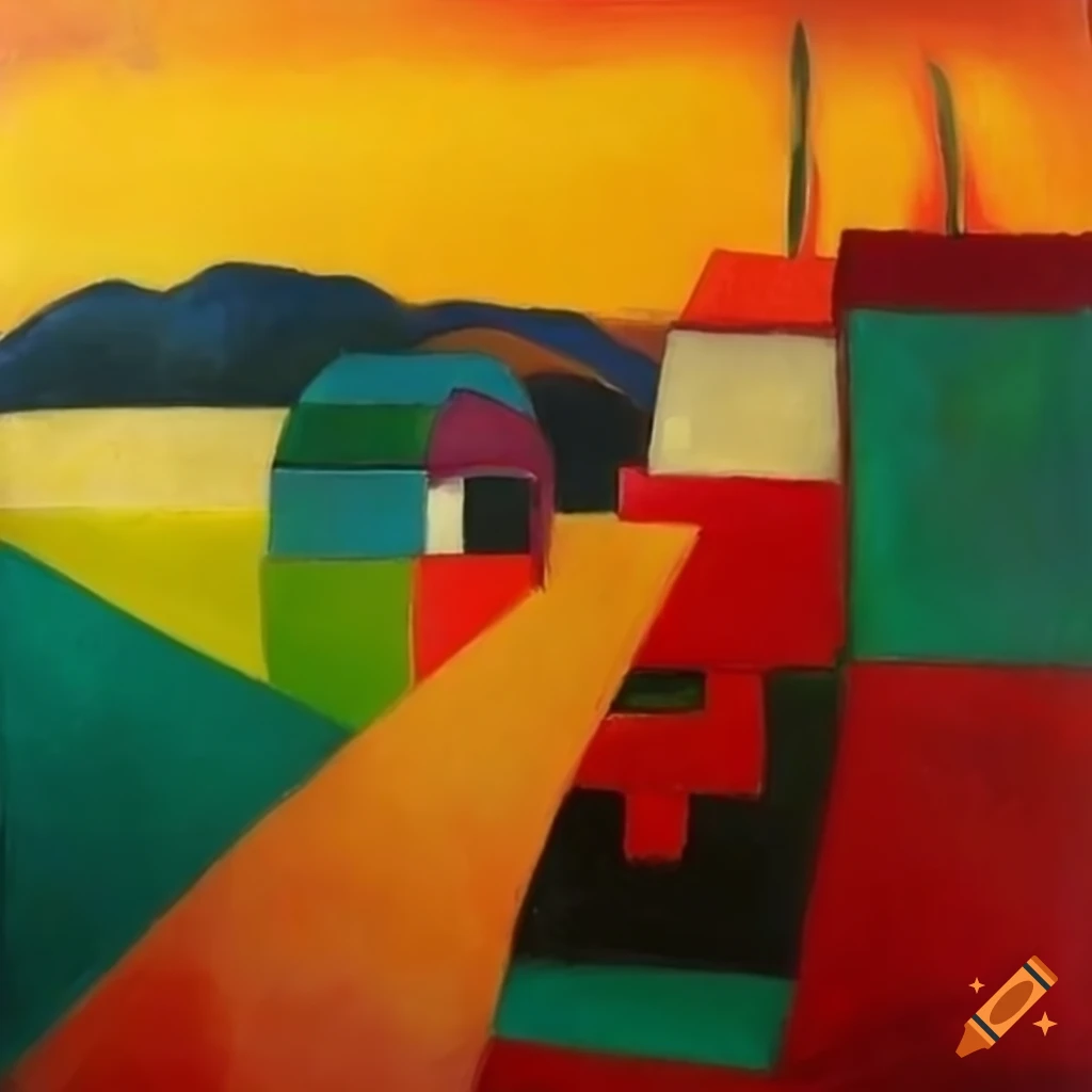 Landscape painting with deep perspective inspired by ferdinand leger on ...