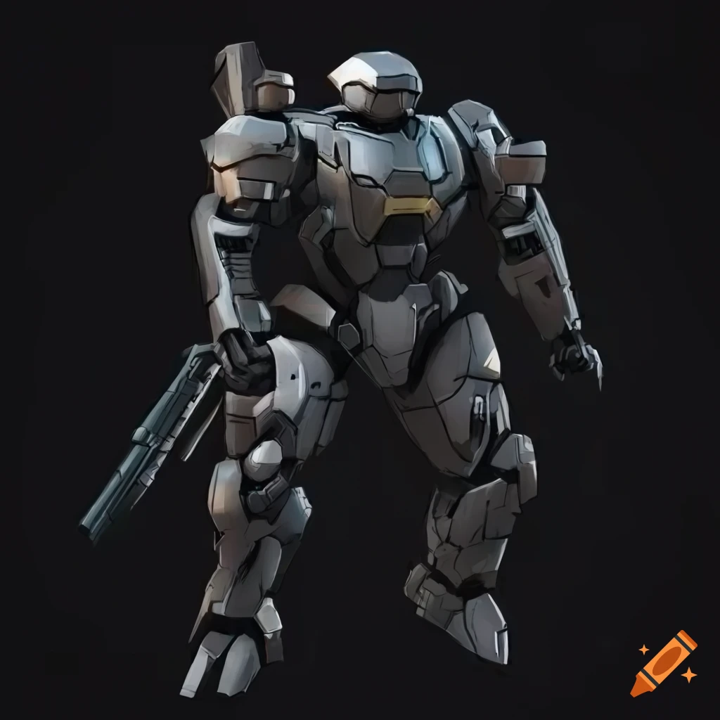 Military mecha with gunmetal color and bulky armor in anime style on ...