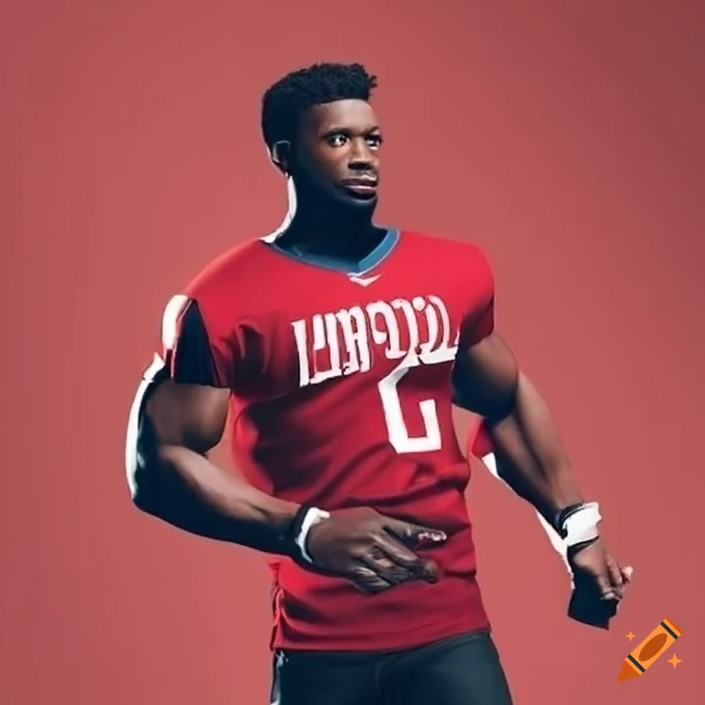 Black man wearing an Easton Red Rover jersey on Craiyon