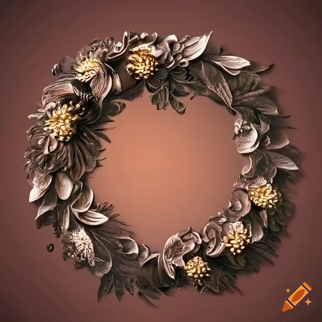 Bronze ornamental arch with wreath of leaves and flowers on Craiyon