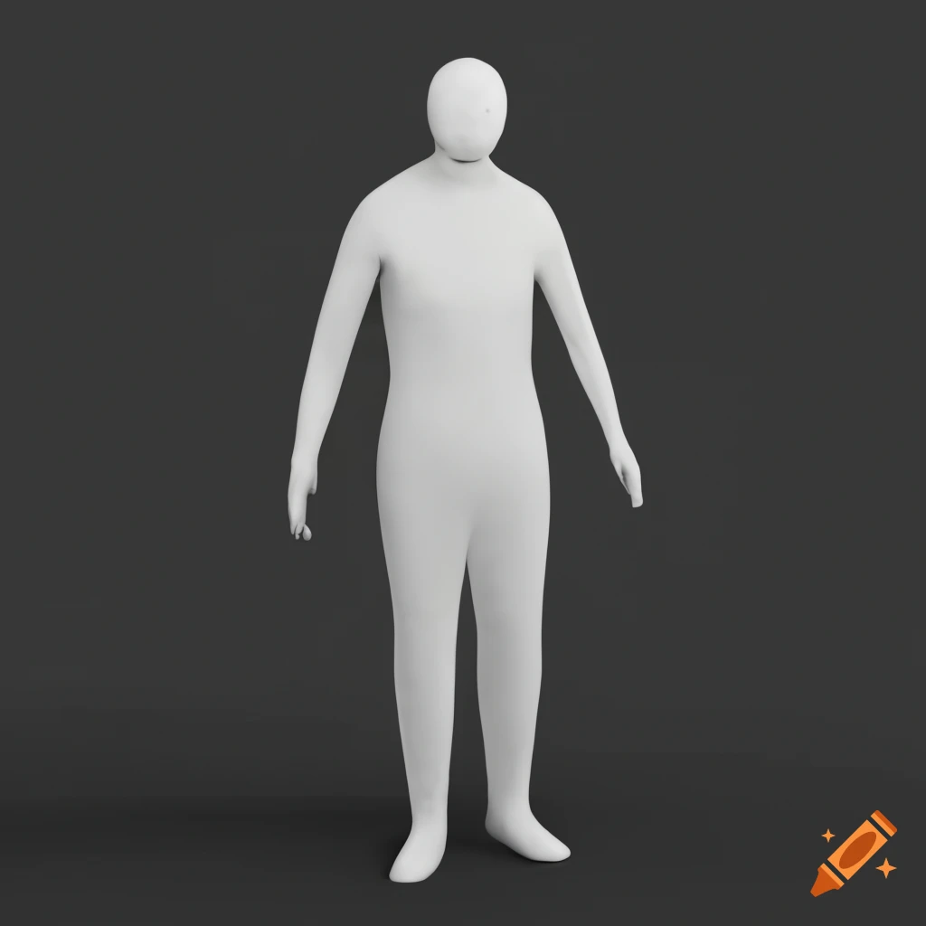 Faceless model in 3d monochrome, full body view on Craiyon