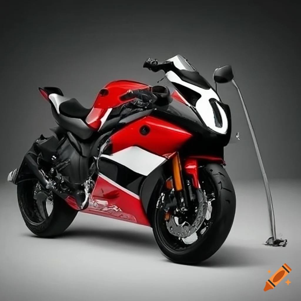 Motorcycle in black, white, and red colors on Craiyon