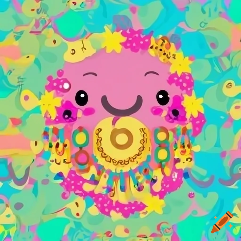 Cute abstract kawaii pattern in primary colors on Craiyon