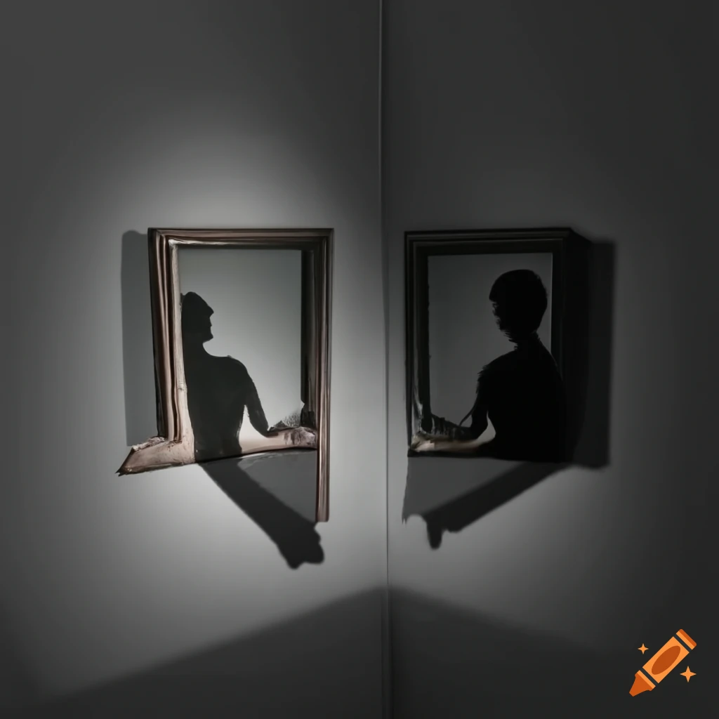Two shadowy figures confronting each other inside a decorative picture frame on Craiyon