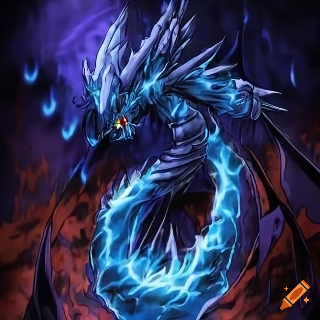 Dark blue fire elemental with blue fire in yugioh art style on Craiyon