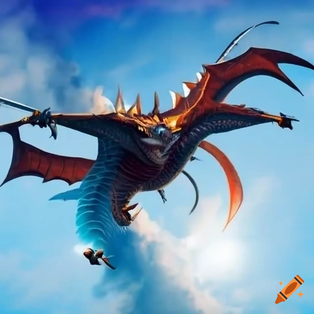 Jet airplane fighting dragon in the sky on Craiyon