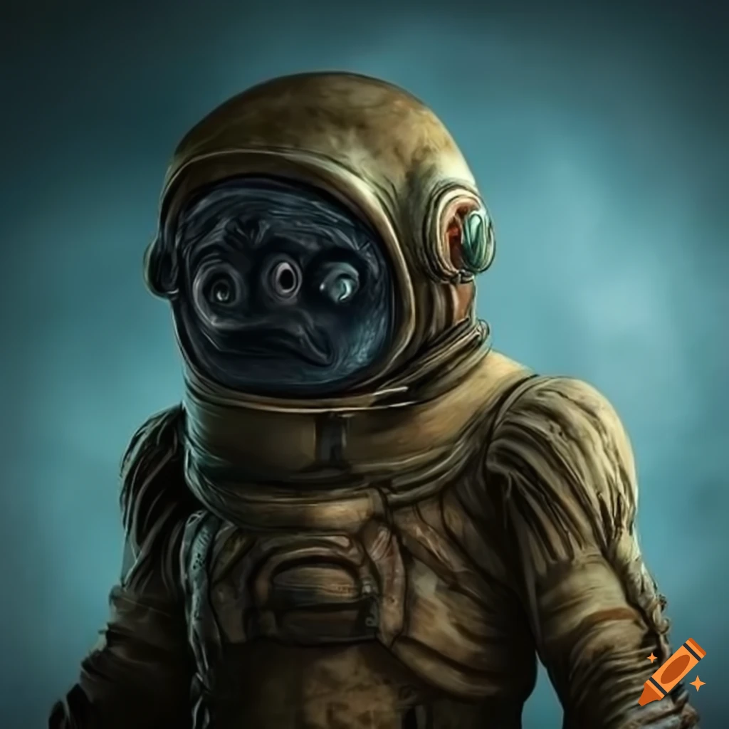 Giant alien in vintage spacesuit with welders mask helmet and wendigo ...