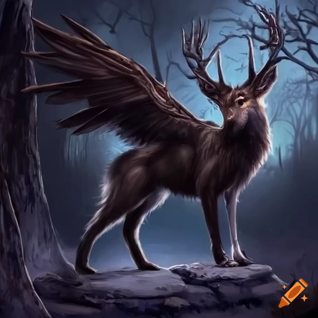 Beautiful and mysterious deer-wolf mythical creature on Craiyon