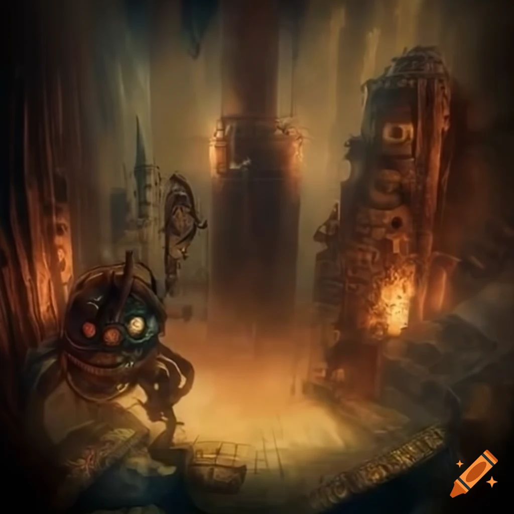 Underwater chaotic steampunk hellscape in bioshock style on Craiyon