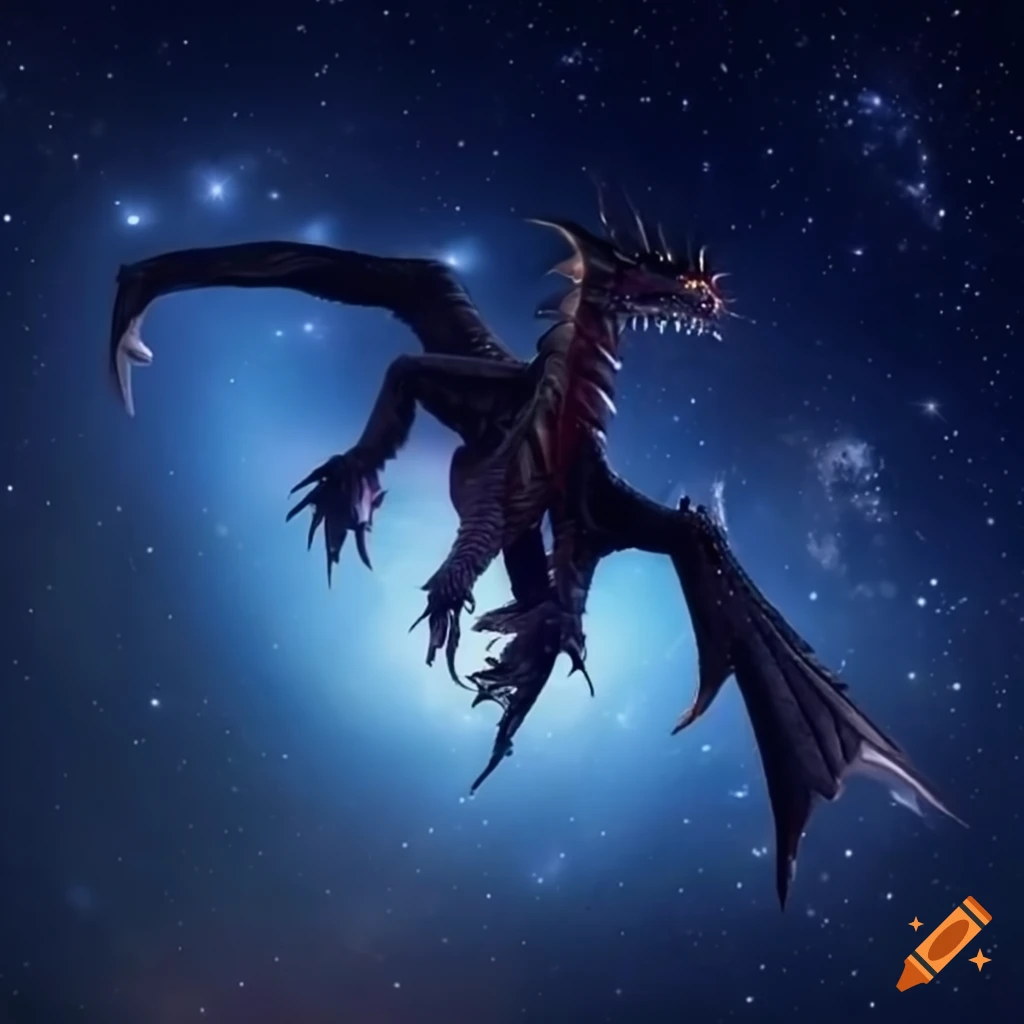 Legendary dragon flying in the night sky with twinkling stars on Craiyon