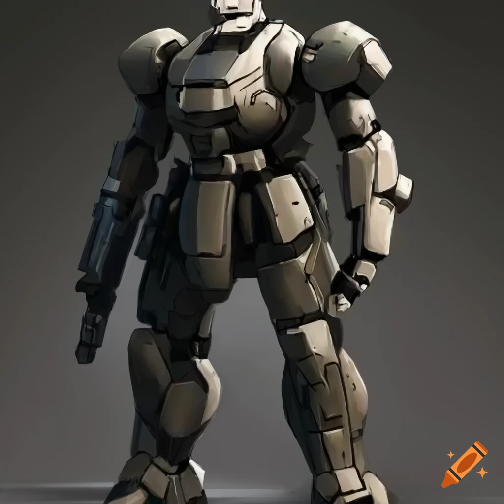 Military mecha with gunmetal color and bulky armor in anime style on ...