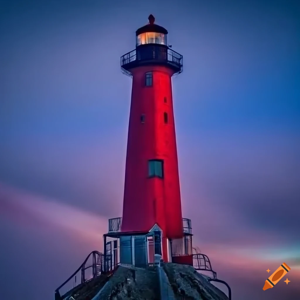 Colorful lighthouse houses and iconic lighthouse shining red, white ...