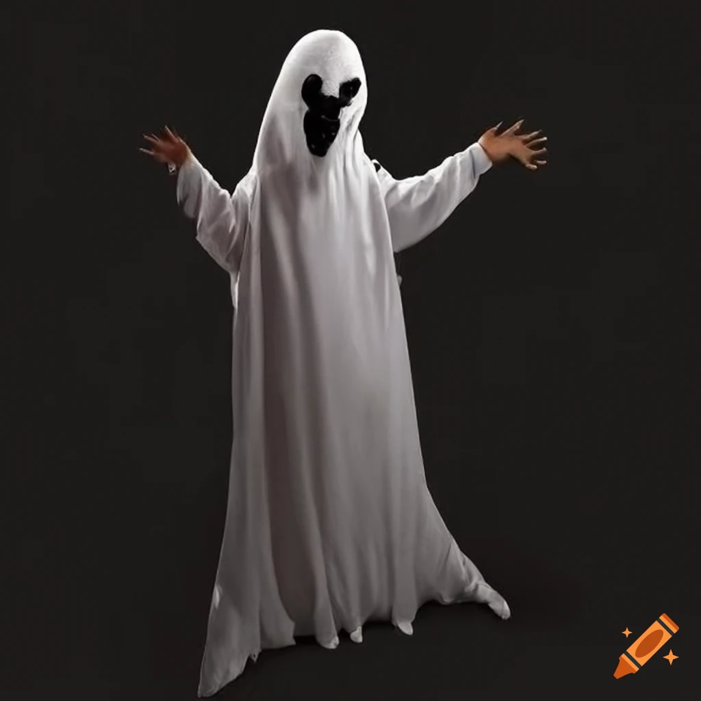 Weasel in a ghost Halloween costume with cut eyeholes on Craiyon