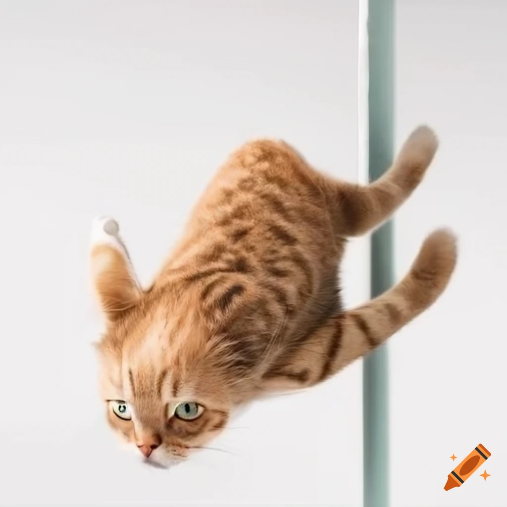 Cat hanging down against white background on Craiyon