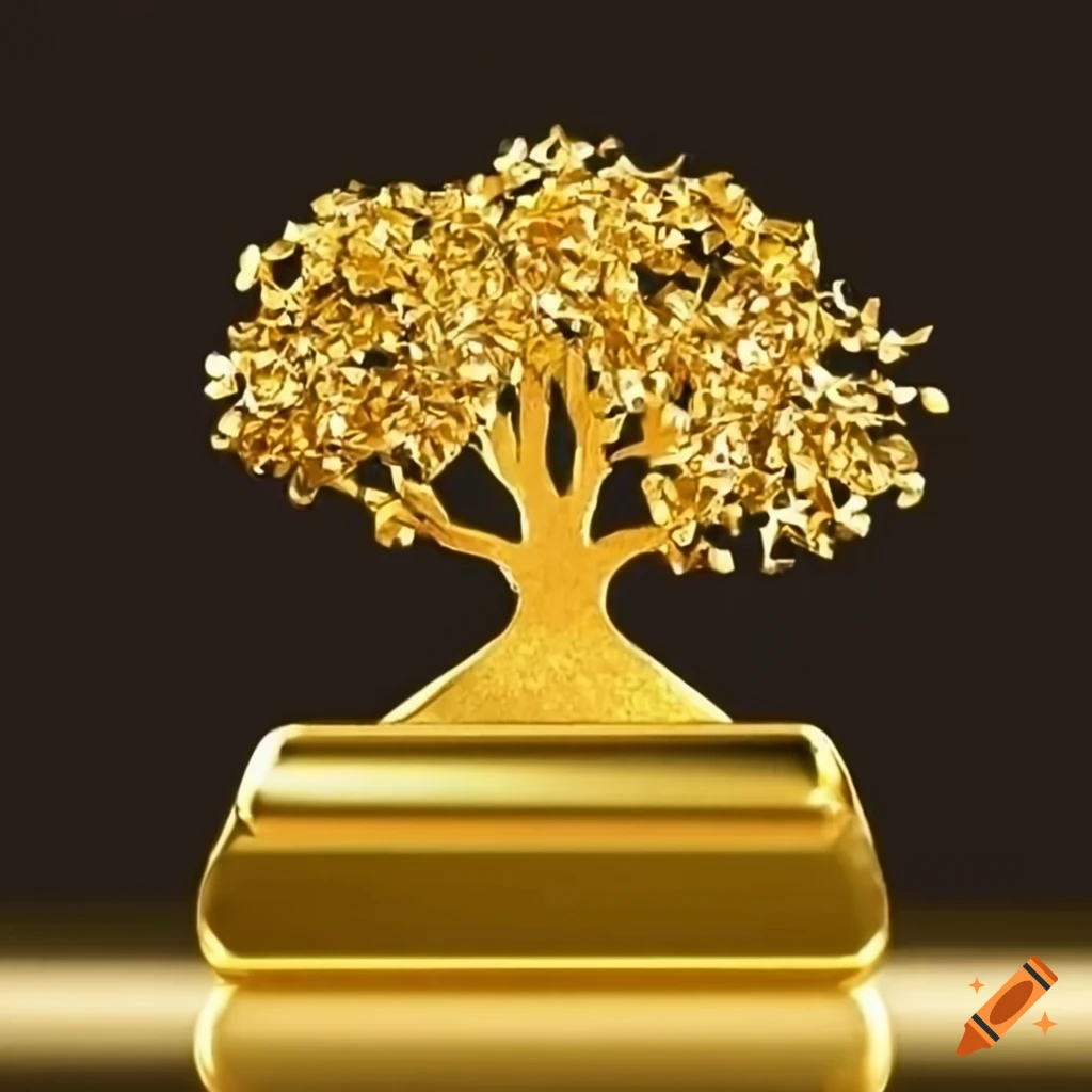 Golden tree growing on gold bars on Craiyon