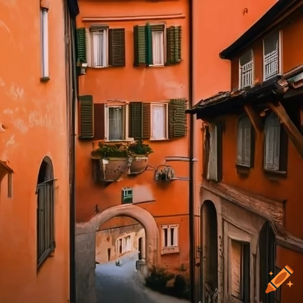 Scenic Italian village with terracotta-roofed houses and connected ...