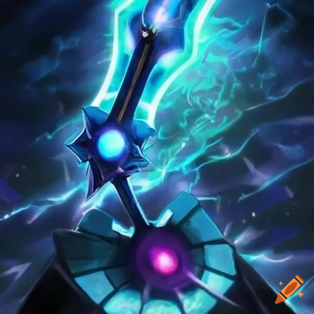 Yugioh artwork of a technological cosmic sword on Craiyon
