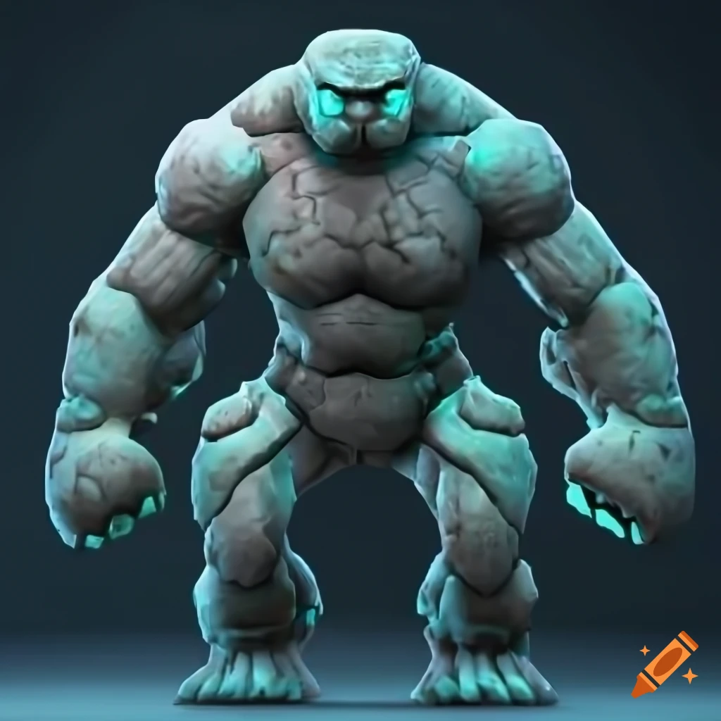 Stone golem with glowing eye and cracked body on Craiyon