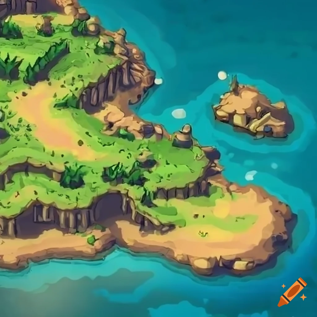 Top-down view of sandy islands in an rpg game on Craiyon