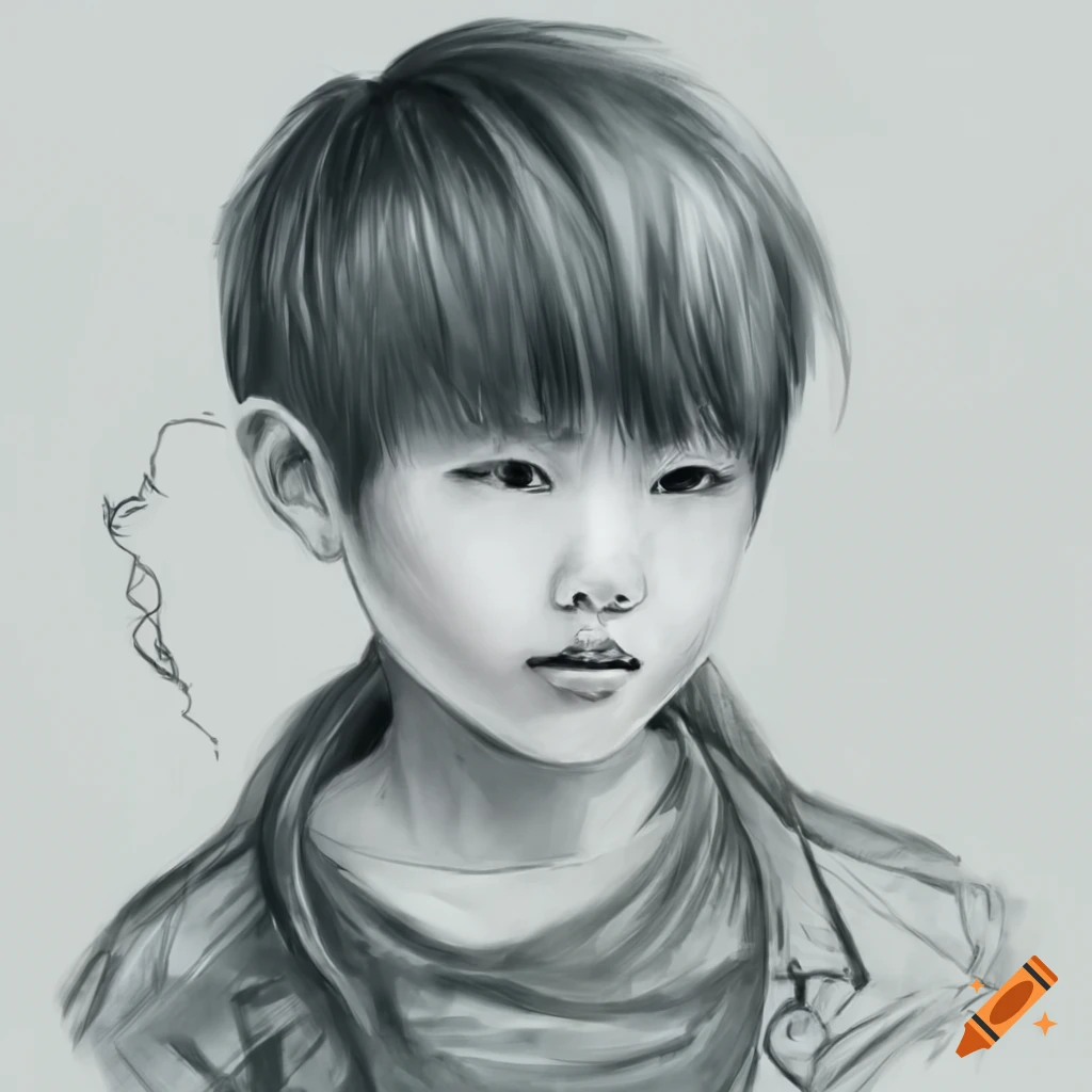 Pencil sketch of an asian boy on Craiyon