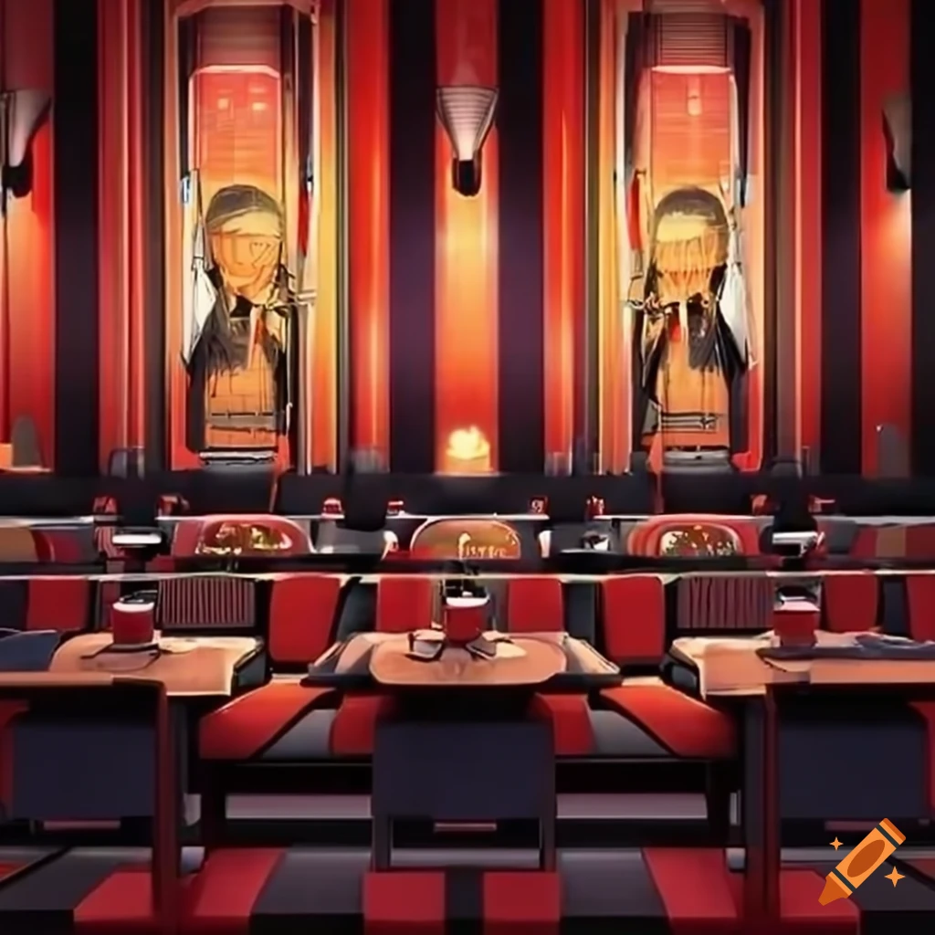 Anime restaurant in a grand cinema with movie studio design on Craiyon