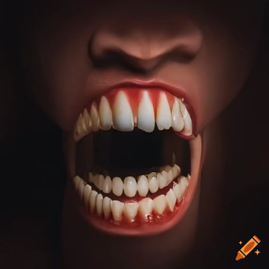 Surrealistic artwork depicting many false teeth on Craiyon