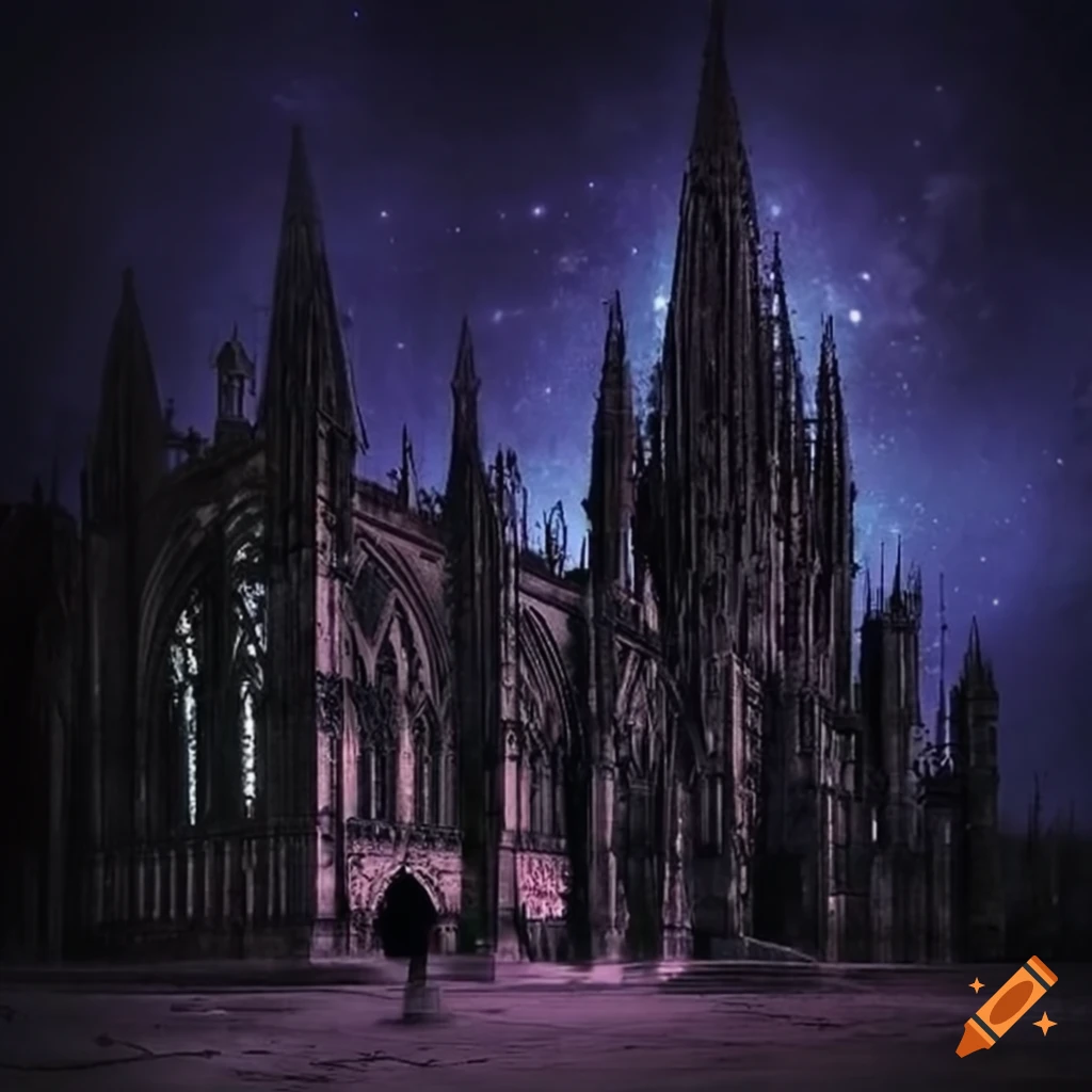 Underground gothic architecture with a faux night sky on Craiyon