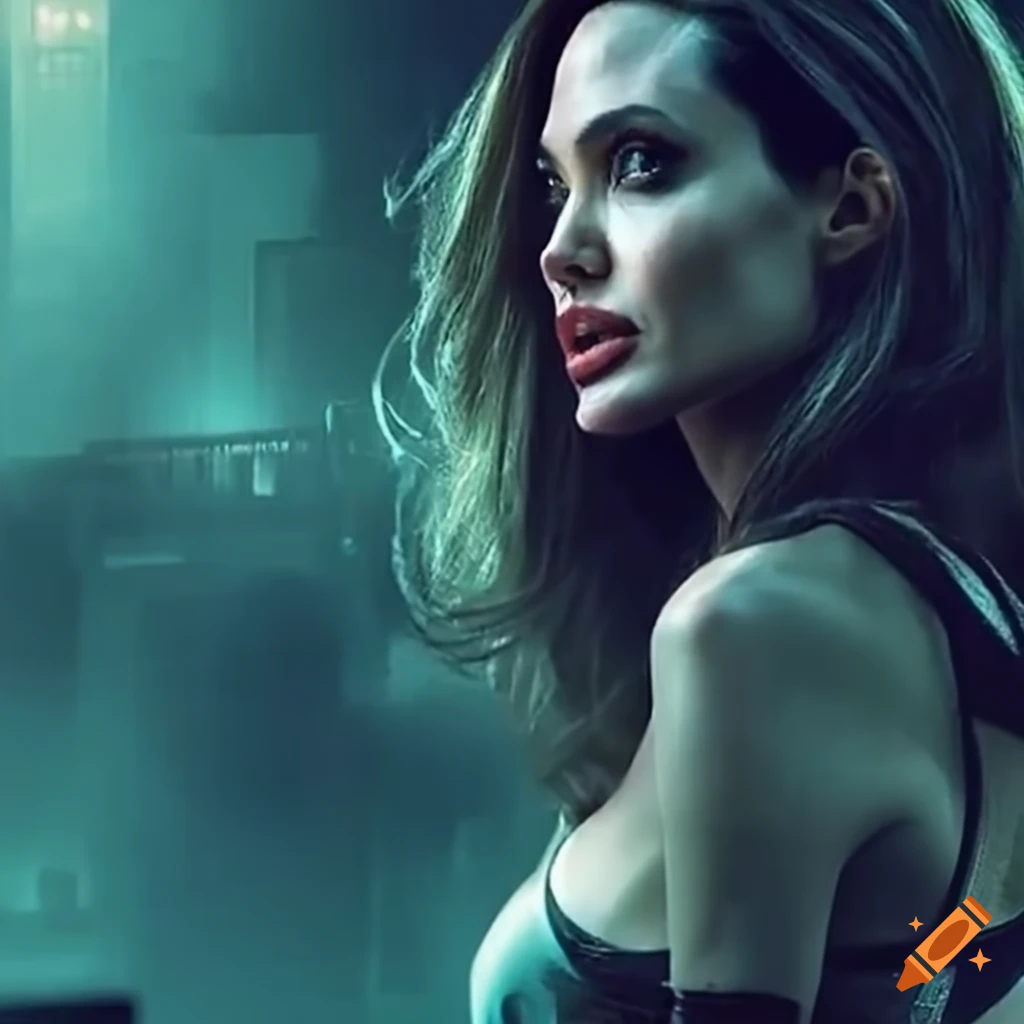 Angelina jolie in an action scene from a movie on Craiyon