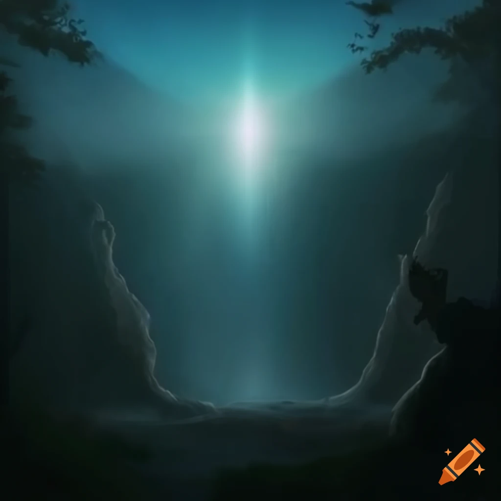 Image with god rays shining on mountain lake creating a sense of ...