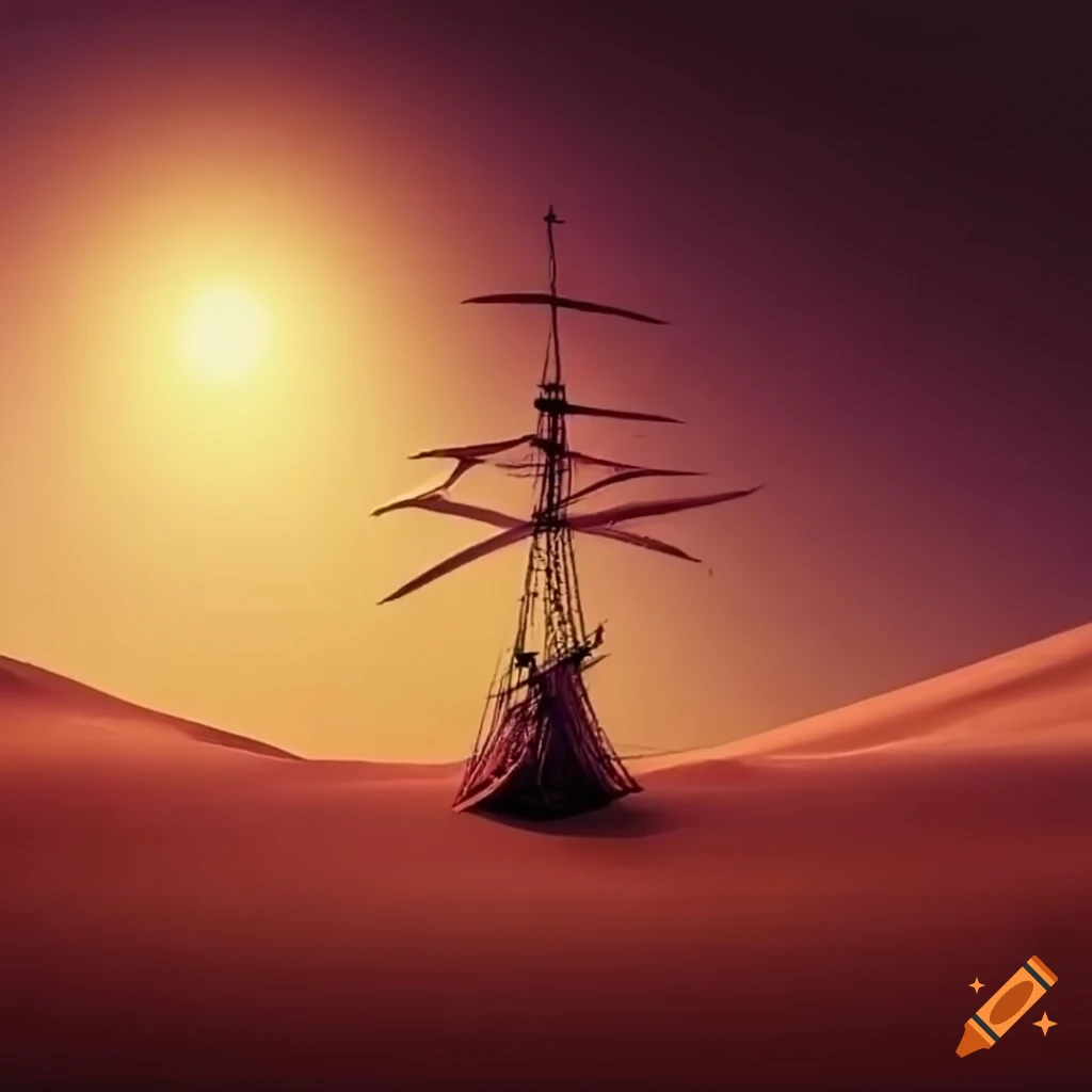 Realistic distant view of a mind flayer ship in the desert on Craiyon