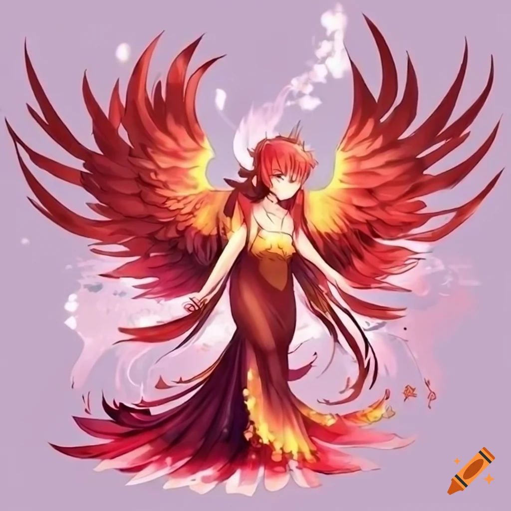 Curvy and cute anime phoenix girl on Craiyon