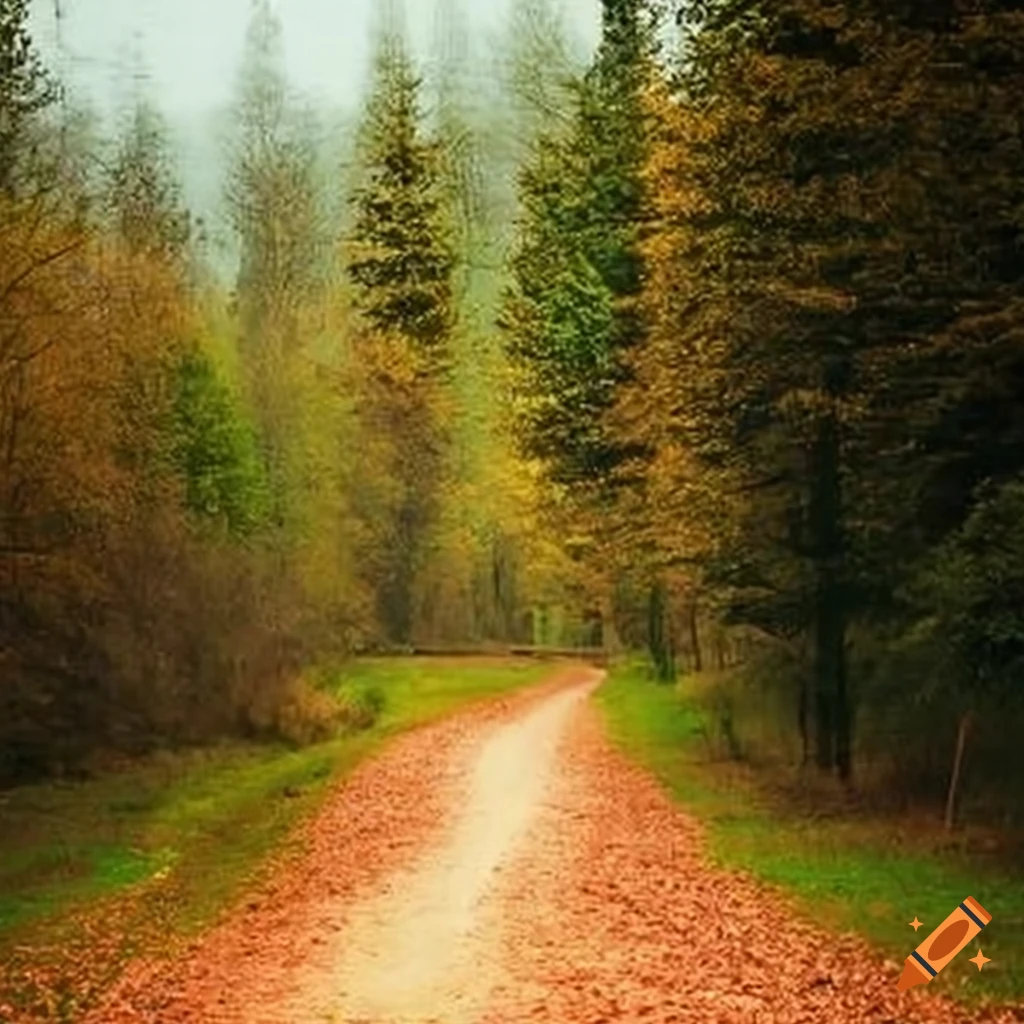 Dirt road splitting into two paths in the countryside on Craiyon