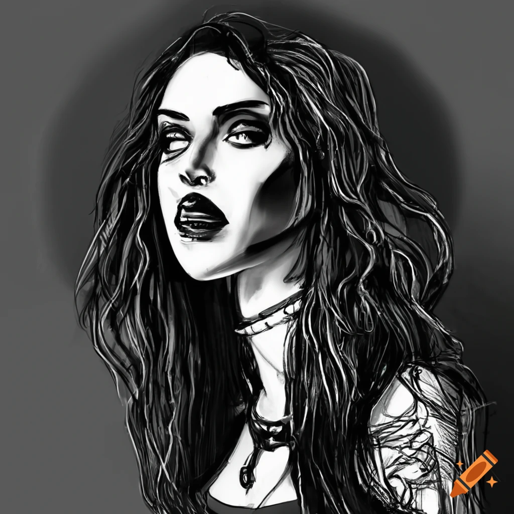 Sketch of a rock woman with a metal vibe on Craiyon