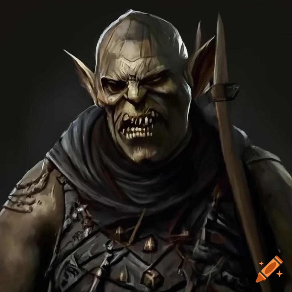 Skinny orc wearing helmet and armor in a fantasy painting by craig ...