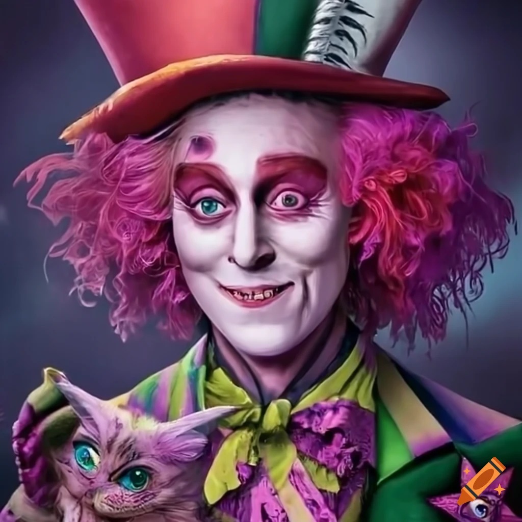 Alice in wonderland with mad hatter and cheshire cat on Craiyon