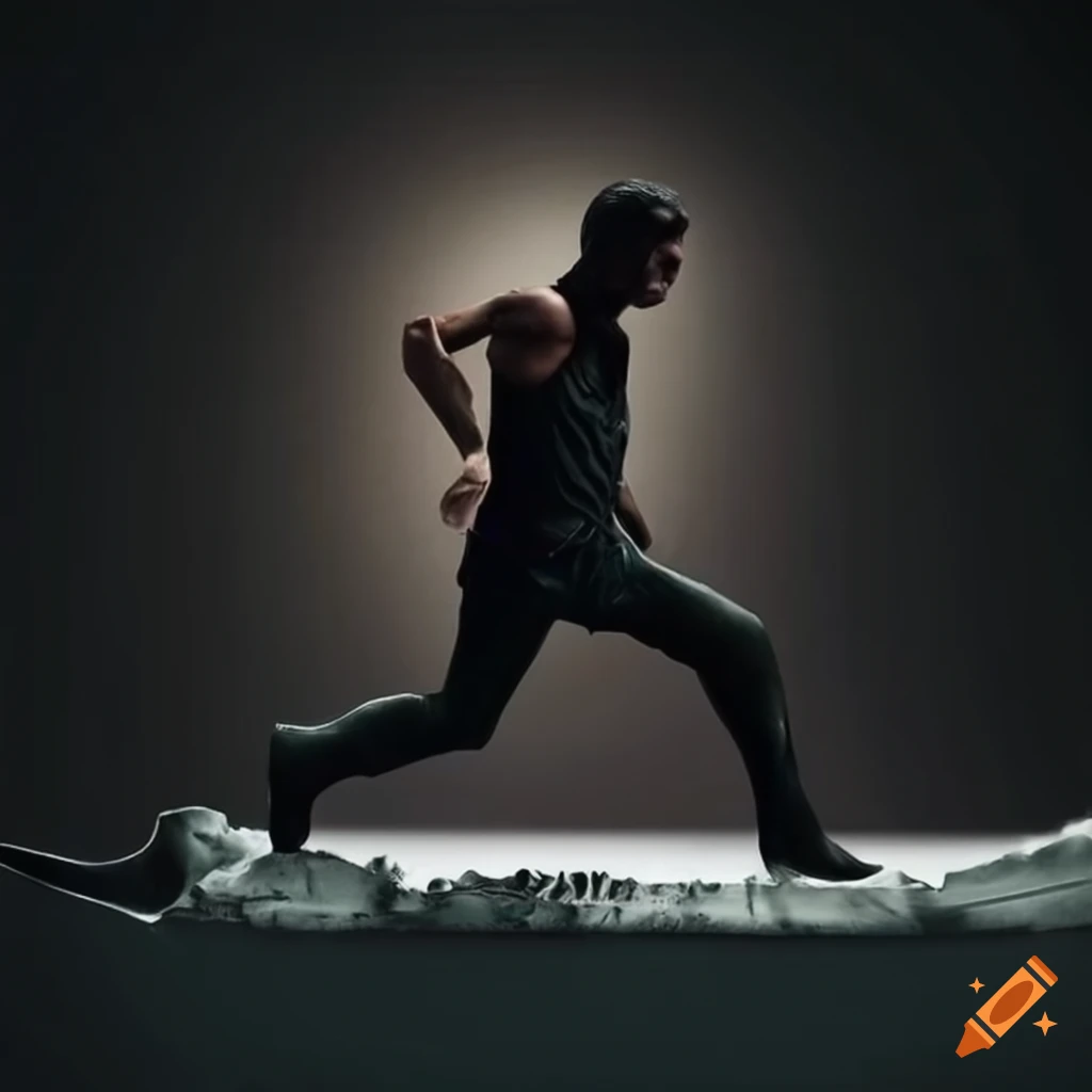 Man running on the edge of a knife in a surrealistic scene on Craiyon