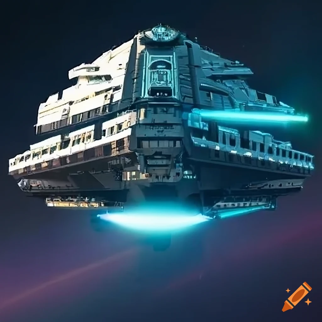Futuristic space battleship with advanced technology and weapons on Craiyon
