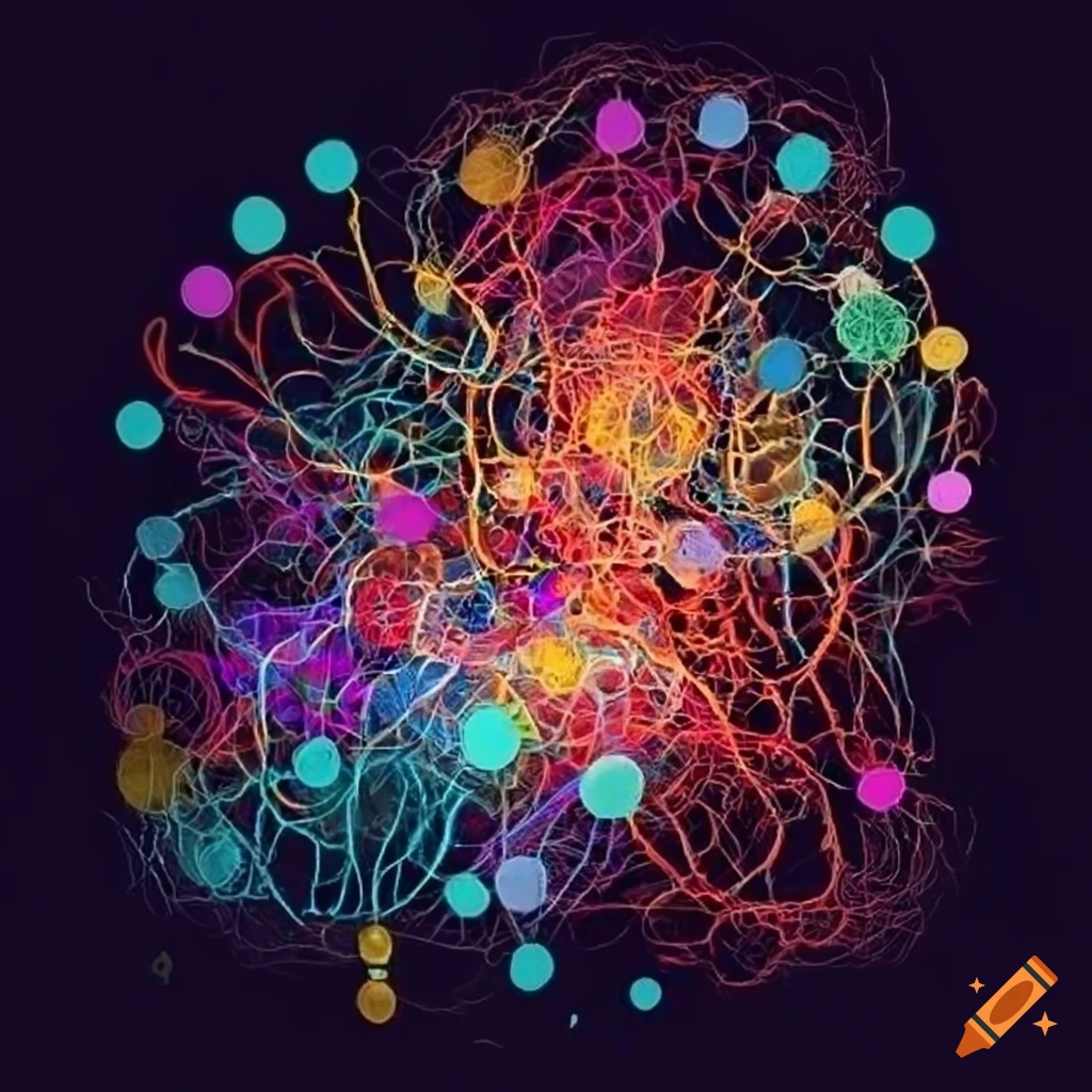 Complex diagram of interconnected ideas and research findings in ...