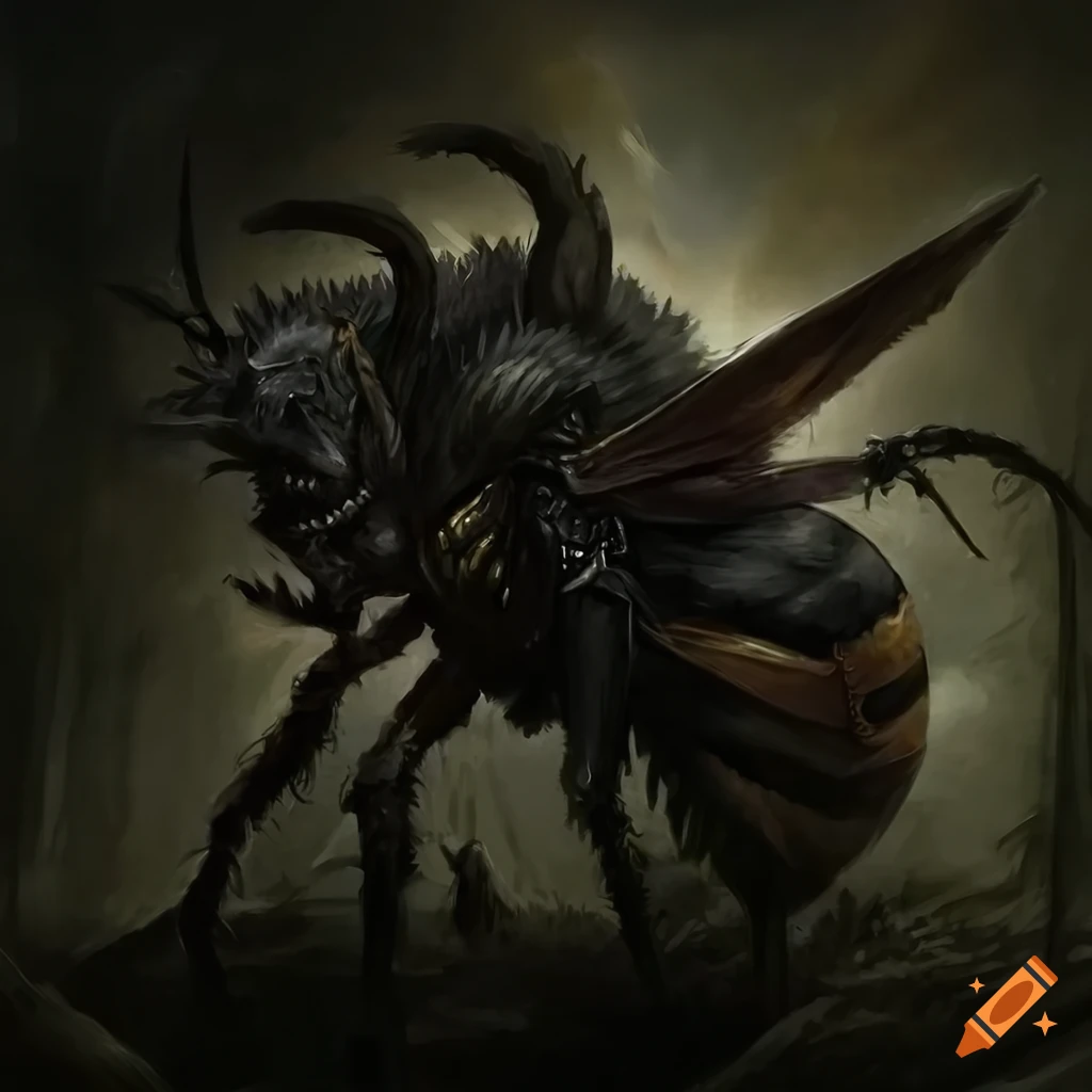 Creepy monster demon with bee insect features in dark fantasy art by ...